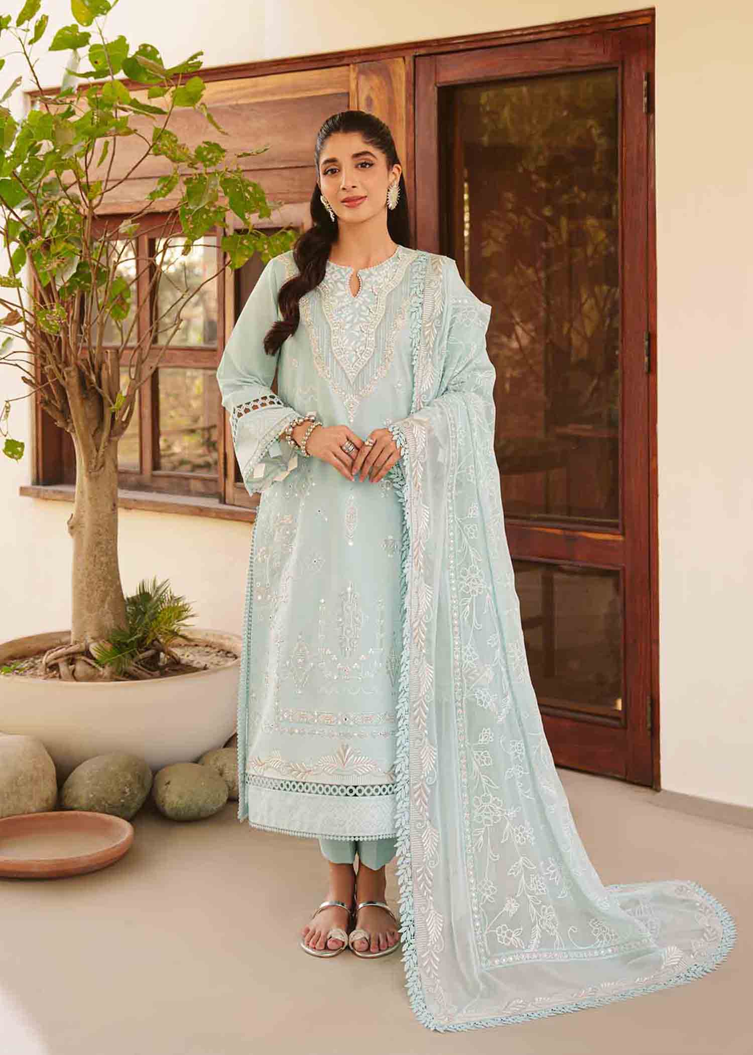 3 PIECE EMBROIDERED SUBLIME BLUE Lawn Dress - JEEM